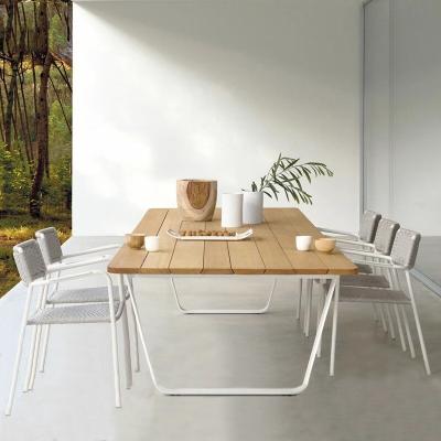 China OEM Teak Madeira Jardim Mesa de Jantar E Alumiumm / Rattan Cadeira Conjuntos Para 6 for sale