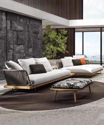 China Modern nieuw ontwerp PL lint geweven aluminium frame hotel villa bank en tafel set Te koop