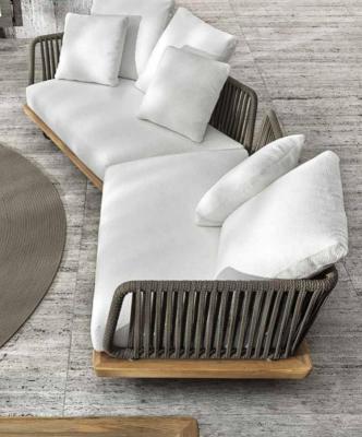 China Modern nieuw ontwerp PL lint geweven aluminium frame hotel villa bank en tafel set Te koop