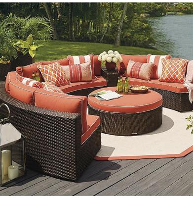 China Populaire Modern Garden Hotel Courtyard PE Rattan Curved Diameter 3M Sofa Set Te koop