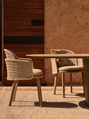 Cina Pastorale in stile di legno di teak Tavolo e sedia di lusso di corda tessuta mobili per il giardino in vendita