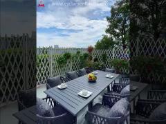 Buitenmeubilair Handgemaakte geweven rattan aluminium stoel en ronde theetafel set