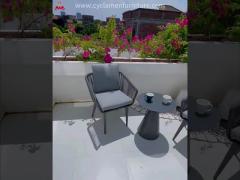 Aluminium frame tuin waaien touw tafel en stoel set voor outdoor eetkamermeubilair