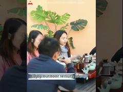 Restaurant jardin salle à manger extérieure table en bois en plastique et chaise pour 6 pièces