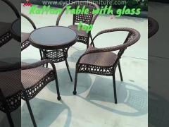 Modern Outdoor Rattan mesa de jantar e cadeiras com cadeiras de corda tecida tamanho 50 * 55 * 89cm