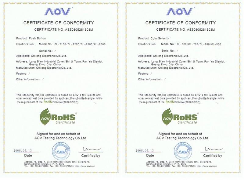 RoHS Certificate of Conformity - Vast International Vedio Games Co., Limited.