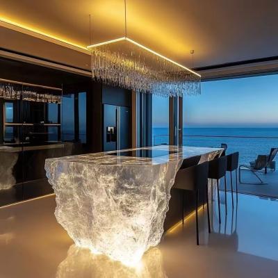China Hot Sale Luminous Tables Restaurant New Type Furniture Square Ice Crack Onyx Luminous Coffee Table Tea Table for Bar Pub Restaurant 48'' 1200mm Back Lighted Translucent Furniture for sale