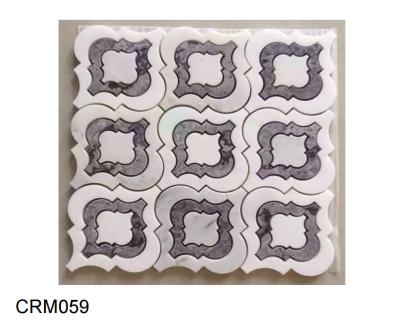 China Insert Brass Waterjet Mosaic Glazed Marble Tile For Kitchen Backsplash 12x24 for sale