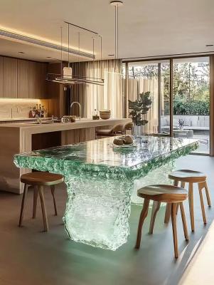 China Hot Sale Luminous Tables Restaurant New Type Furniture Square Ice Crack Onyx Luminous Coffee Table Tea Table for Bar Pub Restaurant 48'' 1200mm Back Lighted Translucent Furniture for sale