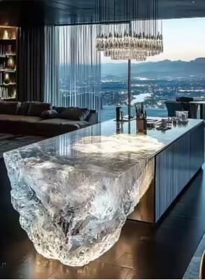 China Hot Sale Luminous Tables Restaurant New Type Furniture Square Ice Crack Onyx Luminous Coffee Table Tea Table for Bar Pub Restaurant 48'' 1200mm Back Lighted Translucent Furniture for sale