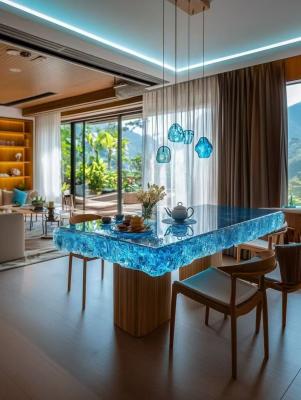 China Hot Sale Luminous Tables Restaurant New Type Furniture Square Ice Crack Onyx Luminous Coffee Table Tea Table for Bar Pub Restaurant 48'' 1200mm Back Lighted Translucent Furniture for sale