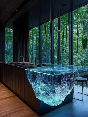 China Hot Sale Luminous Tables Restaurant New Type Furniture Square Ice Crack Onyx Luminous Coffee Table Tea Table for Bar Pub Restaurant 48'' 1200mm Back Lighted Translucent Furniture for sale