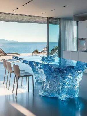 China Hot Sale Luminous Tables Restaurant New Type Furniture Square Ice Crack Onyx Luminous Coffee Table Tea Table for Bar Pub Restaurant 48'' 1200mm Back Lighted Translucent Furniture for sale