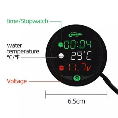 China Exposição Multifunction por atacado para o medidor da motocicleta do voltímetro digital do diodo emissor de luz da temperatura do tempo à venda