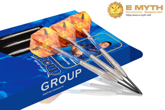 Close-up of E-MYTH HU JUN dart barrel design