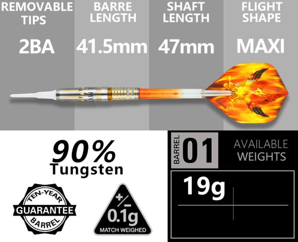 Quality Emyth Darts 2BA 90% Tungsten Darts Set 19G KYLIN for sale