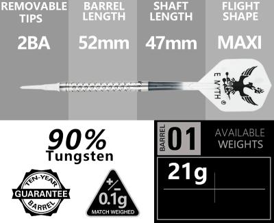 China Emyth Darts 2BA Soft Tip Darts Barrel 90% Tungsten Darts Set 21g Aobing for sale