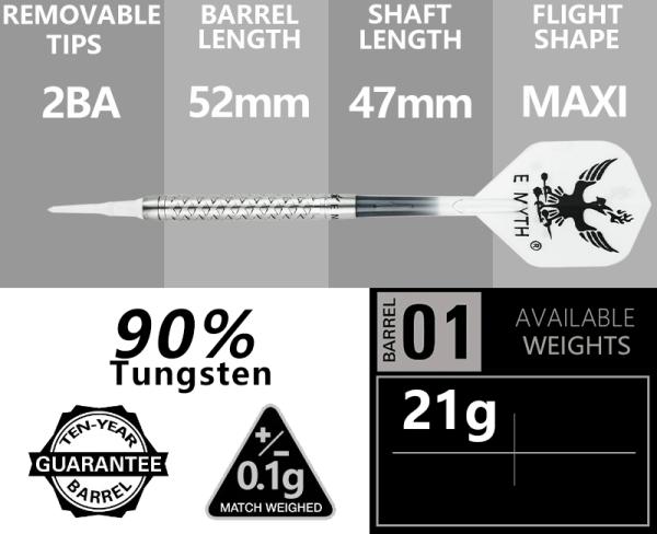Quality Emyth Darts 2BA Soft Tip Darts Barrel 90% Tungsten Darts Set 21g Aobing for sale
