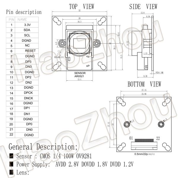 Quality 120FPS OV9281 Camera Module Global Shutter 1MP CMOS Sensor DVP AR VR for sale