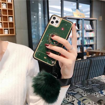 China Plush ball lanyard gray/dark green TPU shell for Iphone series phone case for sale