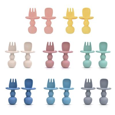 China OEM/ODM Silicone Short-handled Baby Training Tableware Set - Teething-friendly Spoon Fork for Complementary Food & Kindergarten for sale