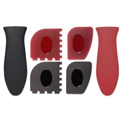 China Factory Wholesale 3-Piece Silicone Heat Insulation Pot Handle Cover, Sharp & Rounded Corners, Integrated Pot Scraper for sale