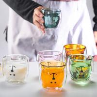 Quality Colored Animal Shaped Double Wall Glass Mug 250ml Capacity Bear Cup Modern Style for sale