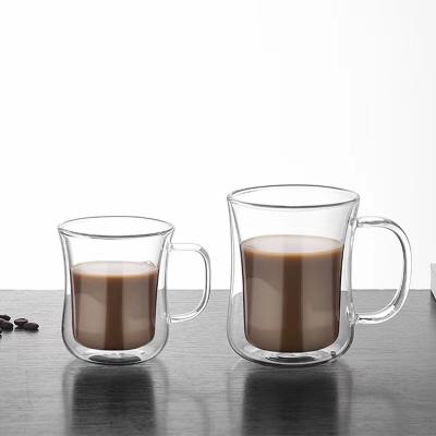China Borosilicate Glass Double Walled Coffee Mug Heat Resistant Glass Coffee Cup With Handle for sale