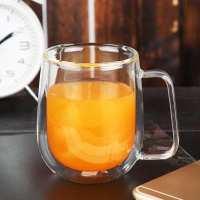 China 250ml Wholesale Custom Environmental High Borosilicate Coffee Double Walled Glass Water Coffee Cup Breakfast Cup with Handle for sale