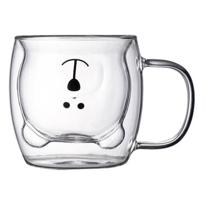 China 250ML Capacity Cute Double Walled Beer Glass Double Layer Glass Mug Custom Logo for sale
