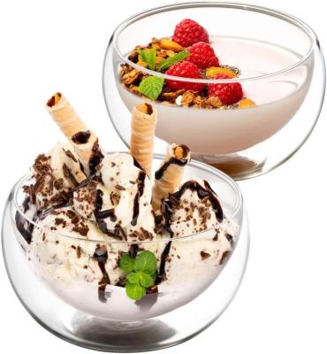 China High Borosilicate Double Wall Glass Bowl For Ice Cream Yogurt Matcha Dessert Salad for sale