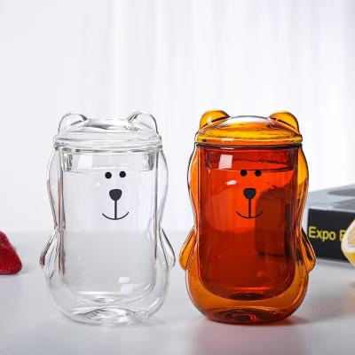 China Double Wall Bear Shape Glass Cup Heat Insulation Borosilicate Glass Coffee Teacup for sale