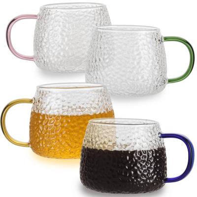 China Hammer Single Wall Glass Mug With Handle Milk Tea Coffee Water Cup Heat Resistant for sale