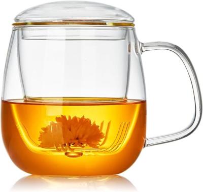 China 450ML Single Wall Glass Mug High Borosilicate Glass Tea Cup With Infuser And Lid for sale