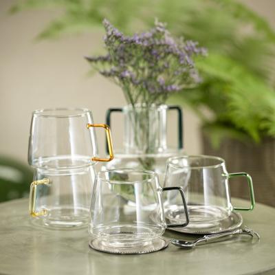 China OEM Drinking Glass Tea Cup High Borosilicate Glass Mug With Fully Colored Handles for sale