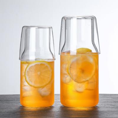 China High Borosilicate Glass Juice Bottles Set Water Drinking 400ML 550ML Glass Jug Pitcher for sale