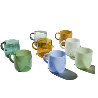 China Custom Colored Borosilicate Glass Drinkware Opaque Colored Coffee Mug With Handle for sale
