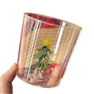 China 3D Christmas Tree Shaped Single Layer Glass Cup 301-400ml Transparent Juice Milk Tea Mug for sale