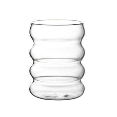 China Household Use Single Wall Glass Mug High Borosilicate Glass Drinkware Cups Wave Design for sale