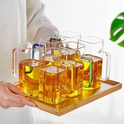 China Multicolor Square Shape Borosilicate Glass Tumbler Heat Resistant Dishwasher Safe for sale