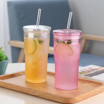 China 650 Ml Colorful High Borosilicate Glass Straw Cup Large Capacity for Juice Milk Coffee for sale
