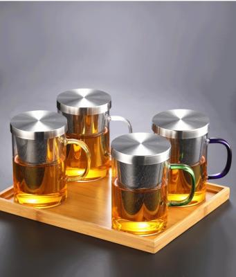 China Heat Resistant Glass Coffee Mug With Stainless Steel Filter And Lid Modern Design for sale