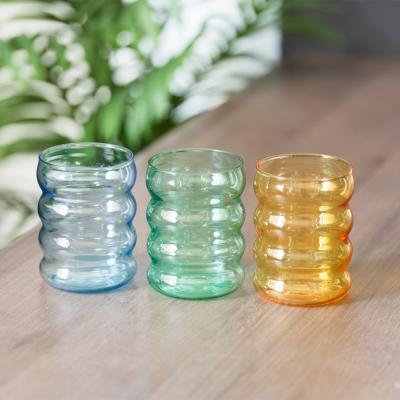 China High Borosilicate Creative Ripple Drinking Glasses Coffee Cups Transparency Painted Color 300ml for sale