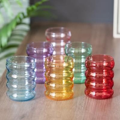 China 300ml Spiral Glasses Ribbed Drinking Glass Cup Wave Bubble Tumbler Creative Vintage Iced Coffee Glasses Cup for sale