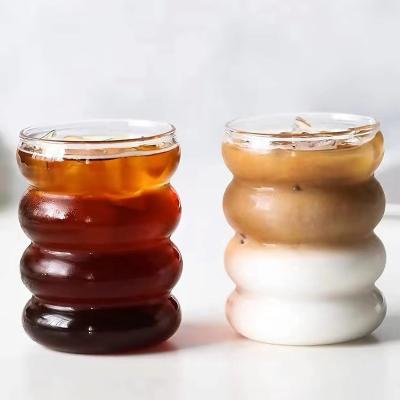 China Colored Ripple  High Borosilicate Glass Cup Unique Drinking Glasses Iced Coffee Frozen Beer Ribbed Wine Glasses for sale