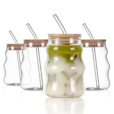 China Ribbed Drinking Glass Iced Straw Tea Beer Boba Soda Can Tumbler Cup Waved Shape for sale