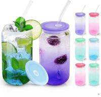 Quality 16oz Gradient Jelly Glass Cup High Borosilicate Glass Tumbler With Lid And Straw for sale