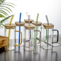 Quality Portable Borosilicate Glass Cup With Colorful Handle PP Lid Glass Straw BPA Free for sale