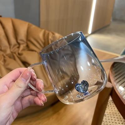 China Creative 3D Love Heart Shape Glass Cup Borosilicate Glass Coffee Mug For Valentine'S Day for sale