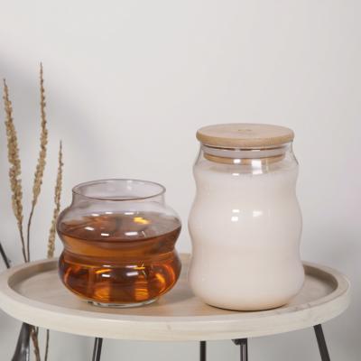 China New Product Cloud Shaped Borosilicate Glass Cup With Bamboo Wood Lid 350mL Capacity Microwave & Dishwasher Safe Classic Design for sale